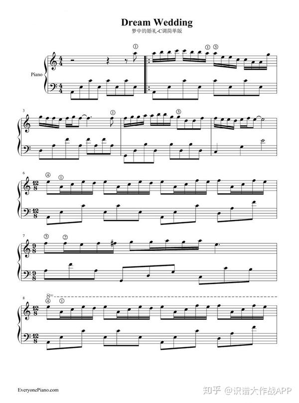 梦中的婚礼钢琴曲谱(c调简单版) 知乎