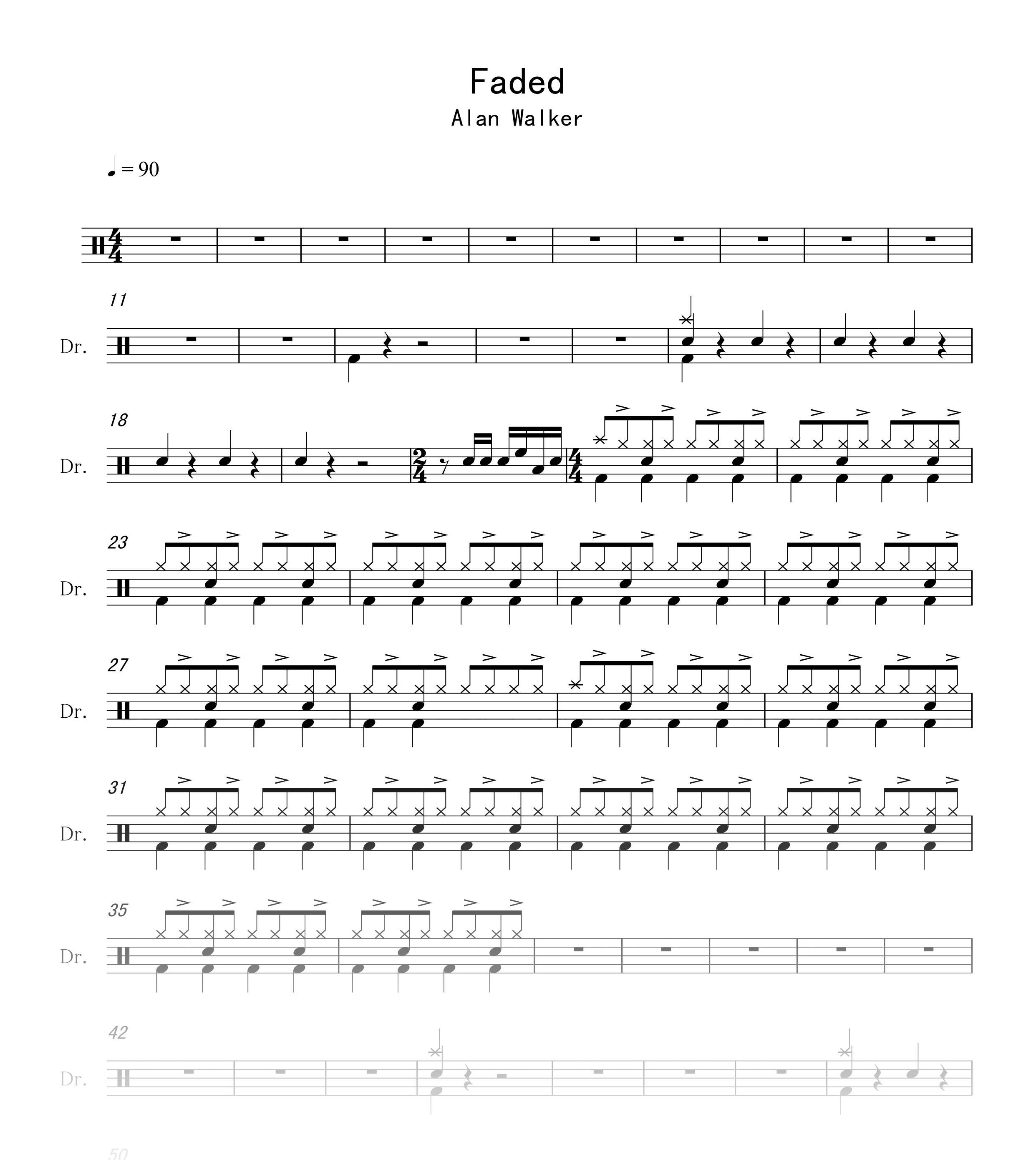 Alan Walker《Faded》架子鼓谱多版本&无鼓伴奏 - 知乎