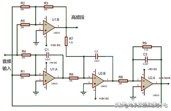 LM833有源分频电路设计讲解，元器件清单+工作原理+电路设计 - 知乎
