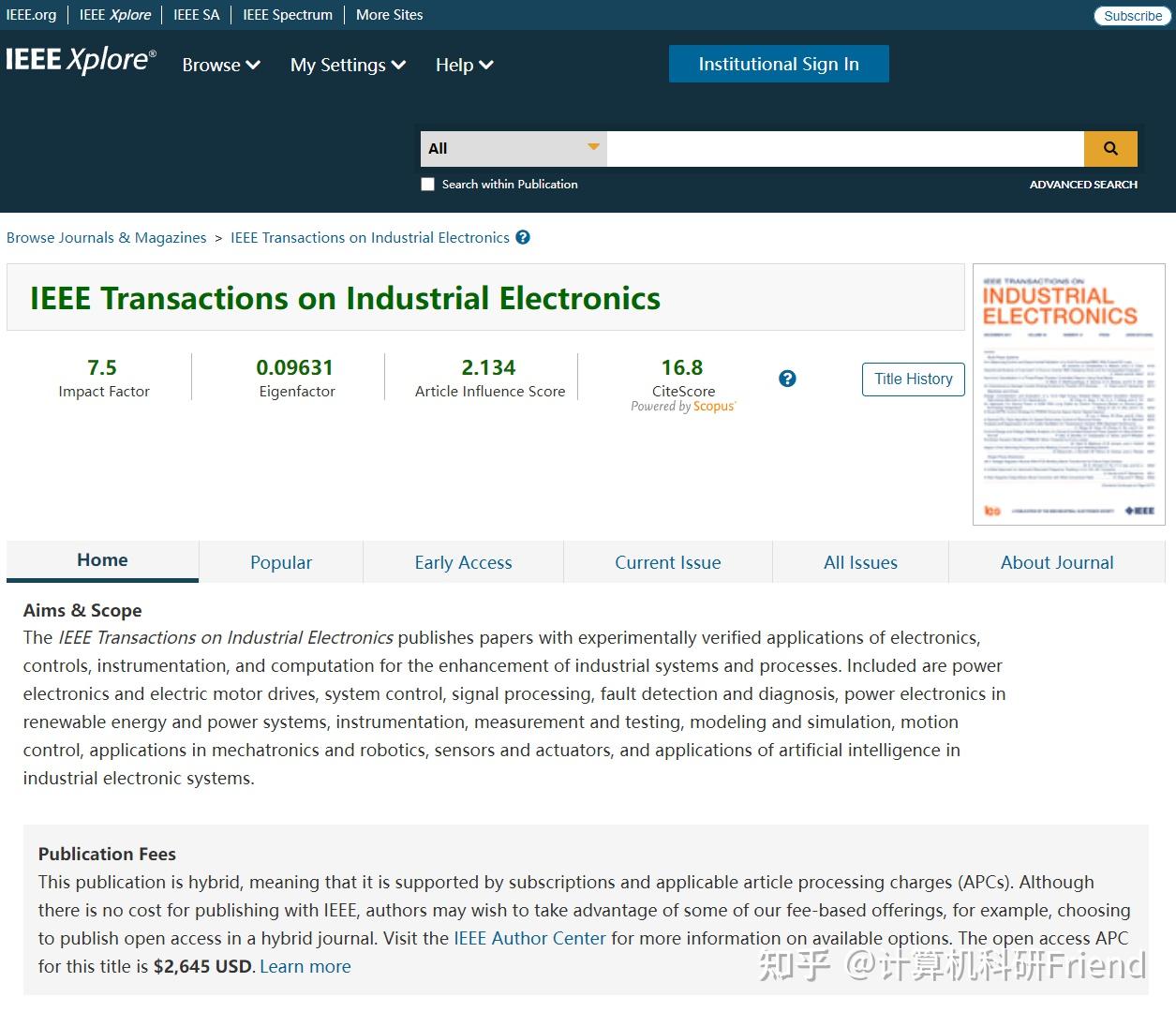 【计算机方向】中科院IEEE老牌顶刊，又是双一区TOP，IF=7.5，年发文量高达1800+，速投！ - 知乎
