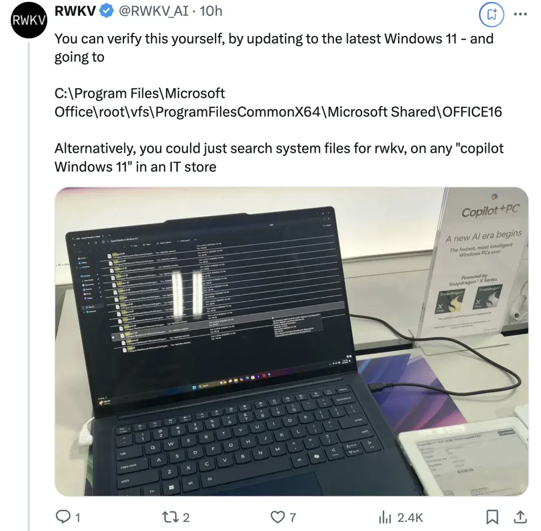 微软Win11中发现国产开源大模型！RWKV官方：没人给我钱啊？现在捐赠还来得及 - 知乎