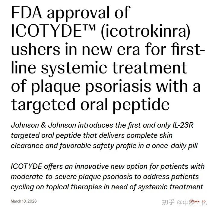 Tides 速递 | 强生全球首创口服 IL-23R 靶向多肽Icotrokinra 获 FDA 批准上市 - 知乎