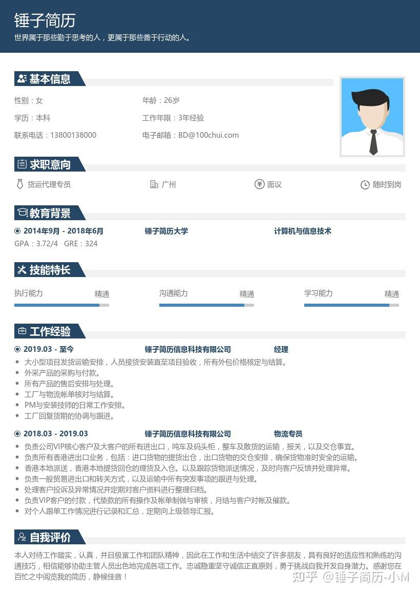 货运代理经理简历模板 带内容参考 知乎