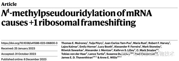 Nature | mRNA的N¹-甲基假尿苷化引起+1核糖体移码 - 知乎