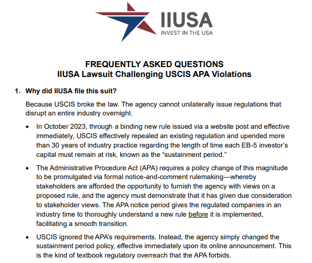 重要！IIUSA与USCIS投资维持期诉讼对中国EB-5投资人的深远影响！ - 知乎