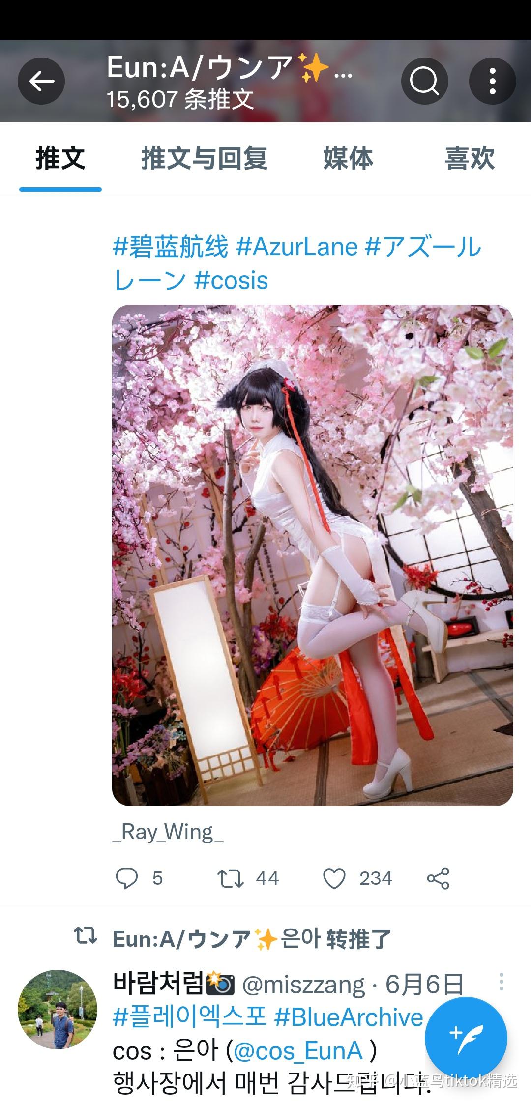 小蓝鸟推特上的韩国小姐姐coser博主 - 知乎