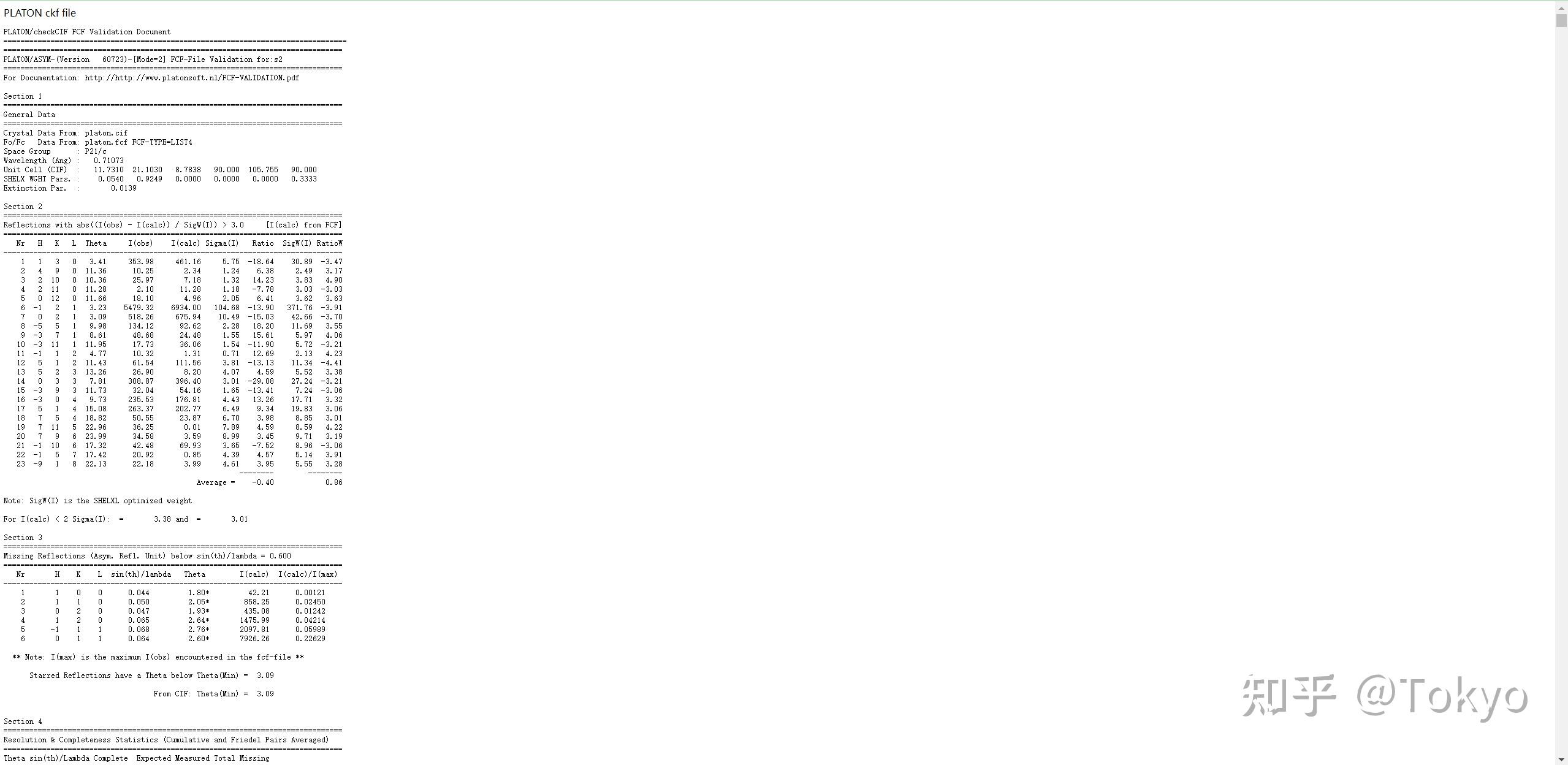 晶体数据CIF验证报告 - 知乎