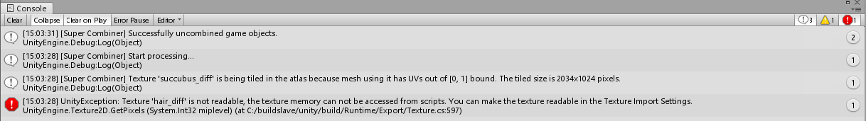 Unity插件supercombiner合并报错“texture 文件名 Is Not Readable”。 知乎