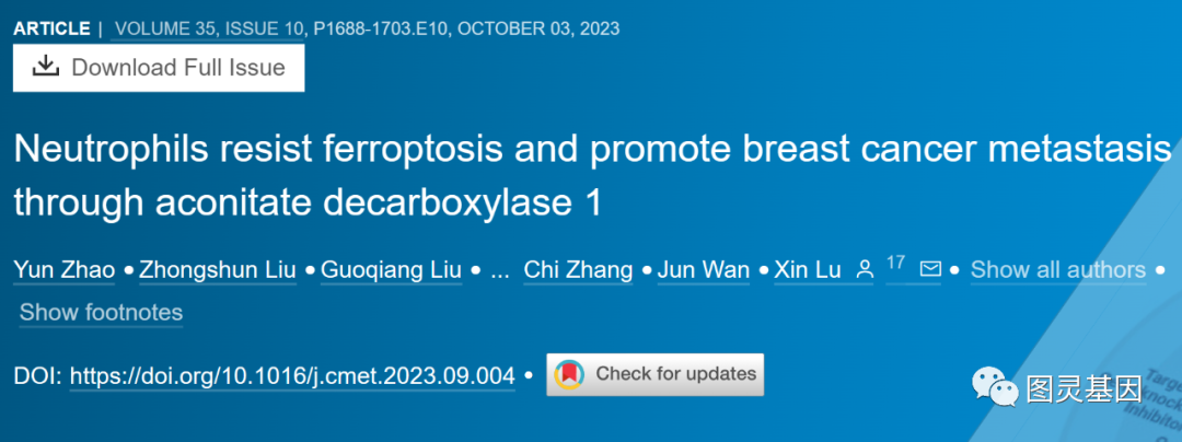 Cell Met | 中性粒细胞利用线粒体代谢酶抵抗铁死亡，促进乳腺癌转移 - 知乎