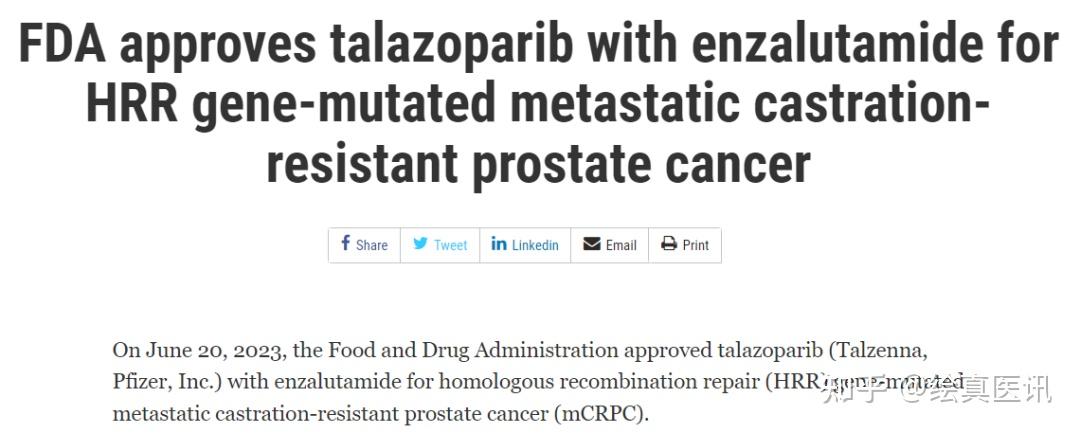 一线新选！FDA批准他拉唑帕利联合恩杂鲁胺治疗HRR基因突变的转移性去势抵抗性前列腺癌 - 知乎