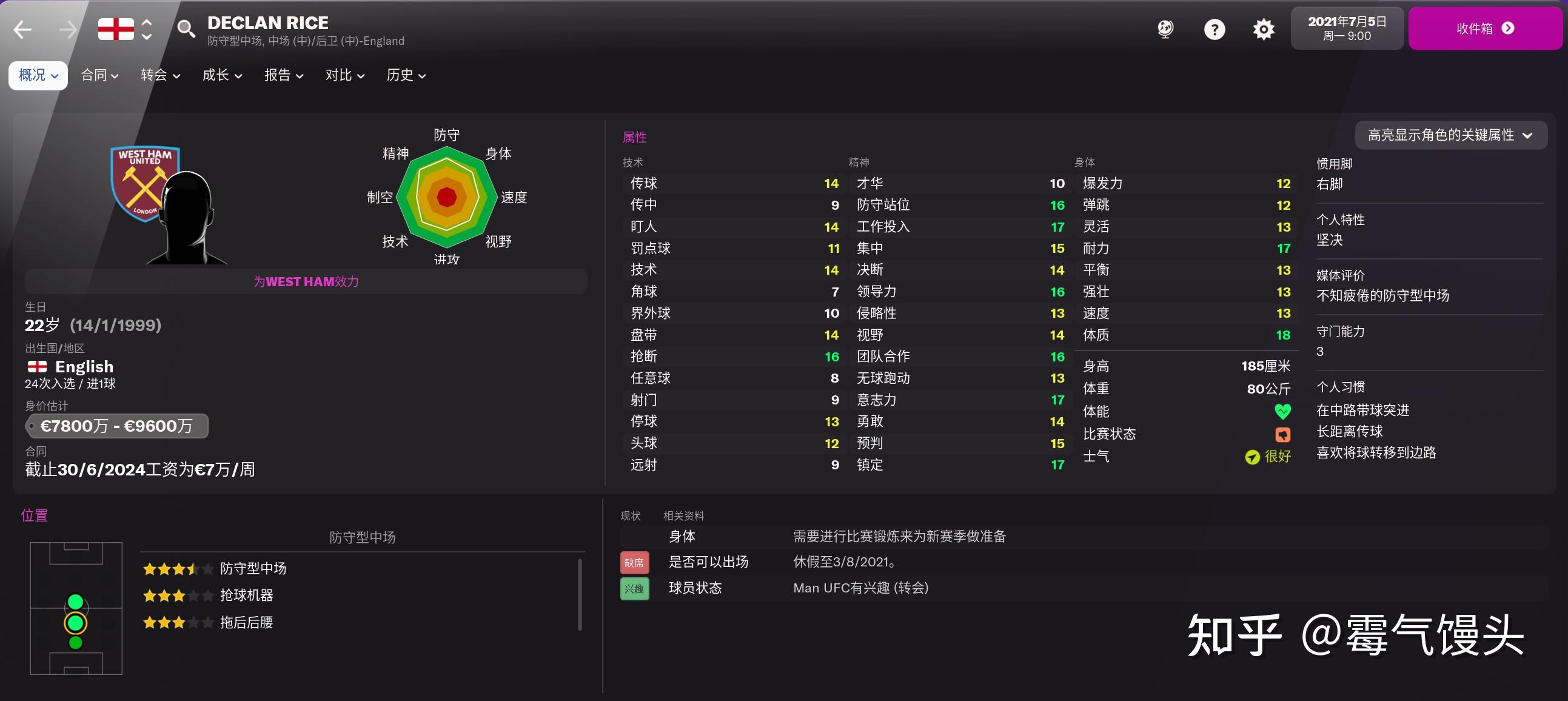 【FM2022球员评测】德克兰·赖斯（Declan Rice） - 知乎