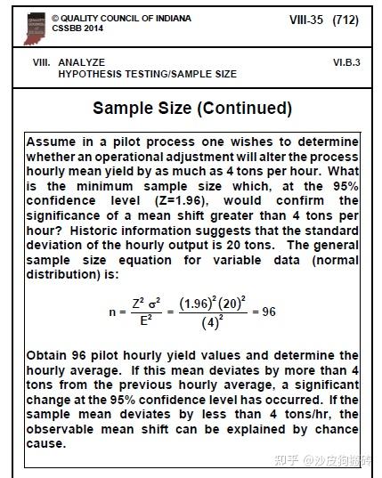 ASQ CSSBB Primer VIII 检验平均值/合格率变化的取样大小 - 知乎